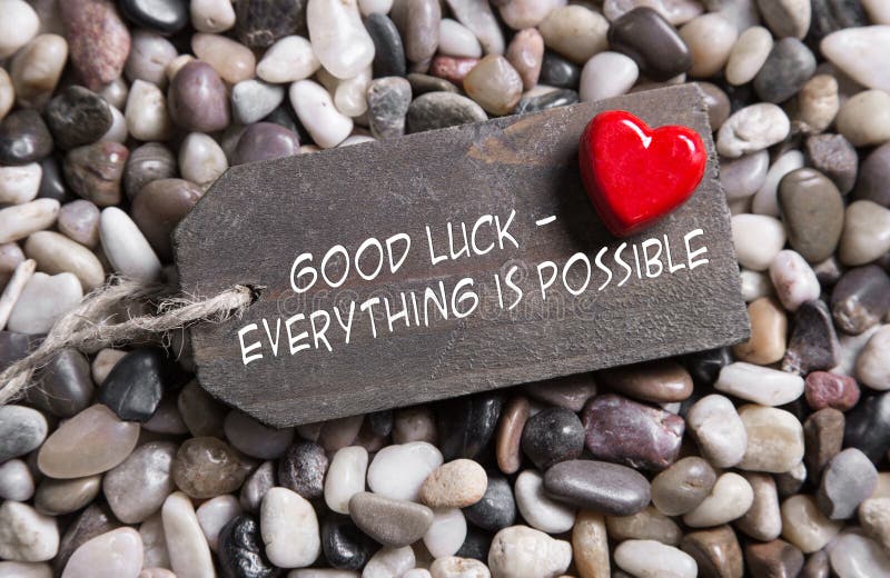 Good Luck and Everything is Possible: Greeting Card with Red Heart for ...