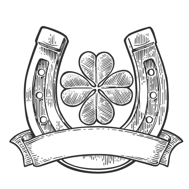 Good Luck Four Leaf Clover and Horseshoe with Ribbon. Stock Vector ... Good Luck Four Leaf Clover and Horseshoe with Ribbon. Stock Vector ...