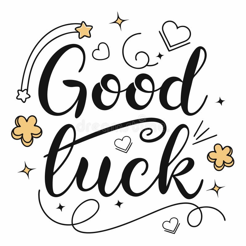 Good Luck Message with Decorative Hearts and Star Stock Illustration ...