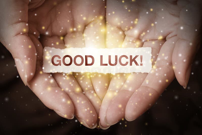 Good luck text on hand stock image. Image of golden, spark - 65405141