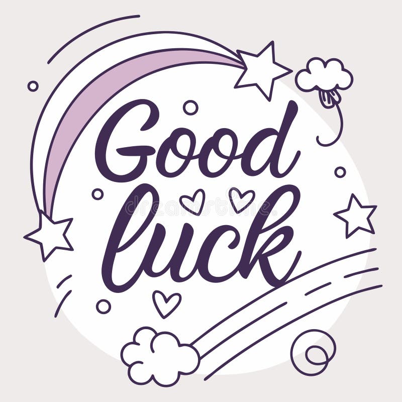 Good Luck Written in a Circle with Rainbow, Stars, and Cloud Stock ...