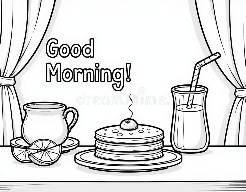Good Morning Breakfast Line Art Coloring Page Stock Illustration ...