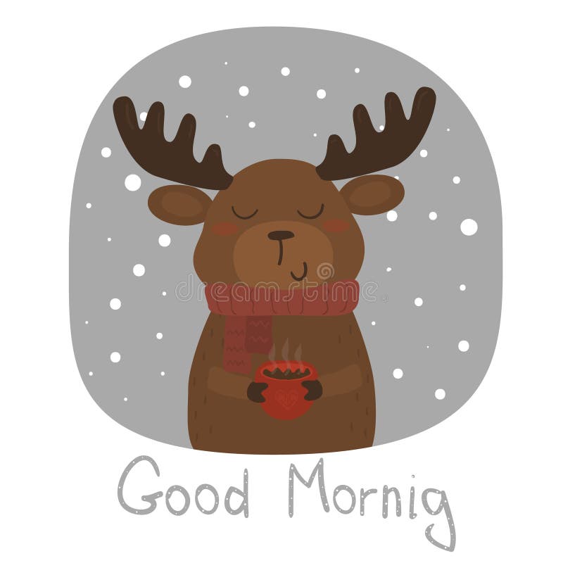 Good Morning Card with Funny Hippo in Vector. Stock Vector ...