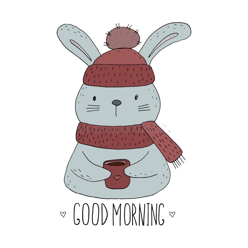 Good Morning Card with Rabbit and Cup Stock Vector - Illustration of ...