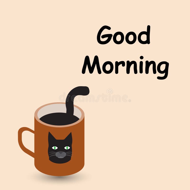 Brown Coffee Mug with Cat Face and Tail and the Text Good Morning Stock ...