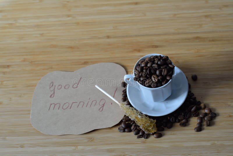 Good Morning and Coffee Beans Stock Photo - Image of cardboard, beans ...