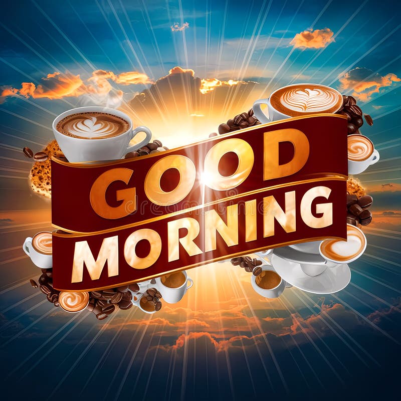 Good Morning with Coffee and Bread for Sticker and Art Print Stock ...