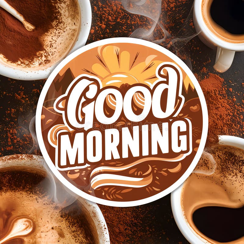 Good Morning with Coffee and Bread for Sticker and Art Print Stock ...