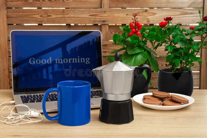 Good Morning with Coffee. Computer Labeled Good Morning. a Cup of ...