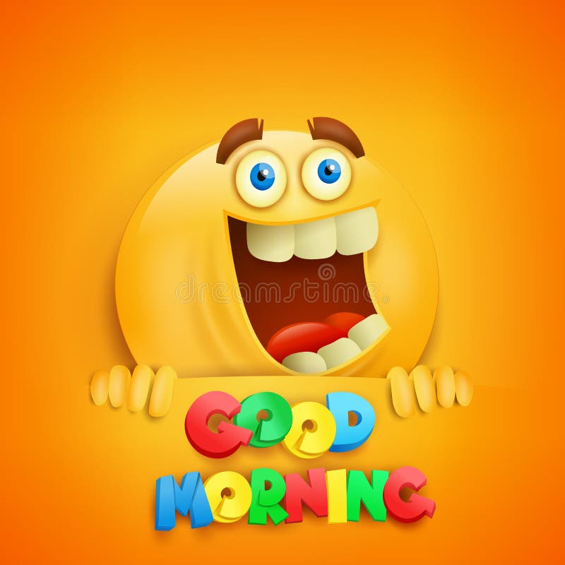 Good Morning Concept Card with Yellow Smile Emoji Character Stock ...