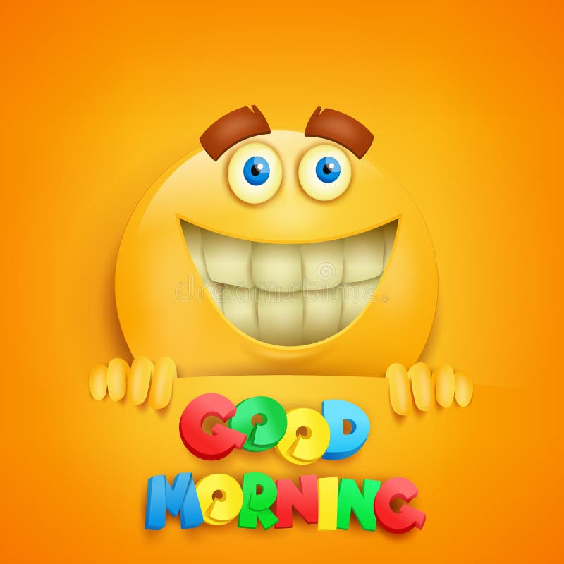 Good Morning Concept Card with Yellow Smiley Character Stock ...