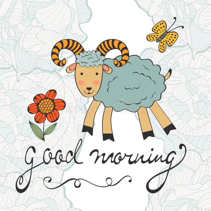 Good Morning. Cute Card with Smiling Goat Stock Vector - Illustration ...