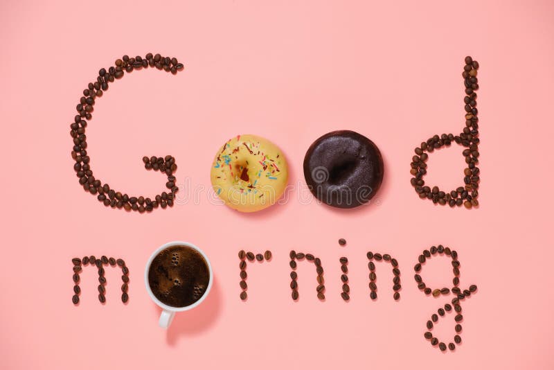 Good Morning, Donuts and Coffee Stock Image - Image of brownie, donut ...