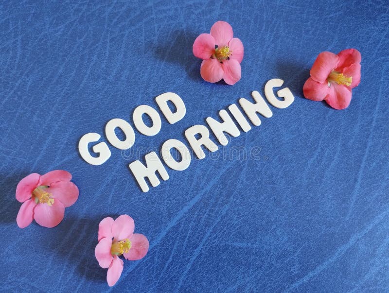 Good Morning Greeting Card with Flowers on Blue Background Stock Image ...