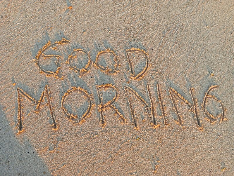 Good Morning Hand Writing on the Sand Beach. Stock Image - Image of ...