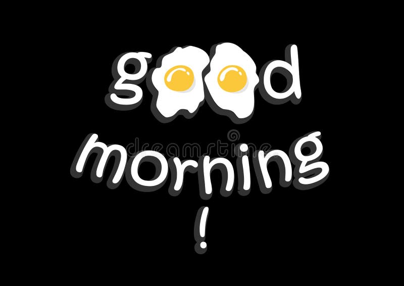 Good Morning Lettering with Fried Eggs Isolated on Th Blue Background ...