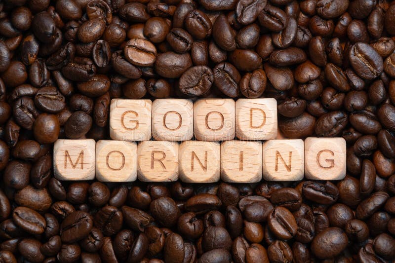 Good Morning Message Wooden Blocks Coffee Beans Background Stock Photos ...