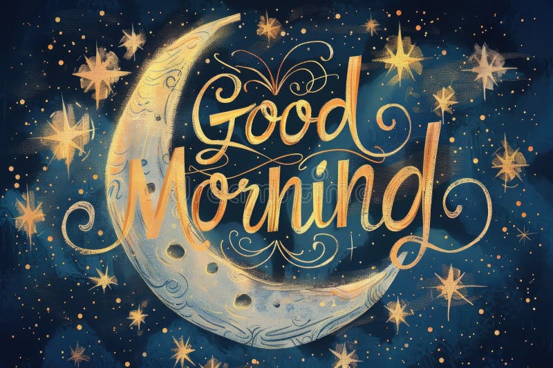 Good Morning Moon and Stars Theme Stock Illustration - Illustration of ...