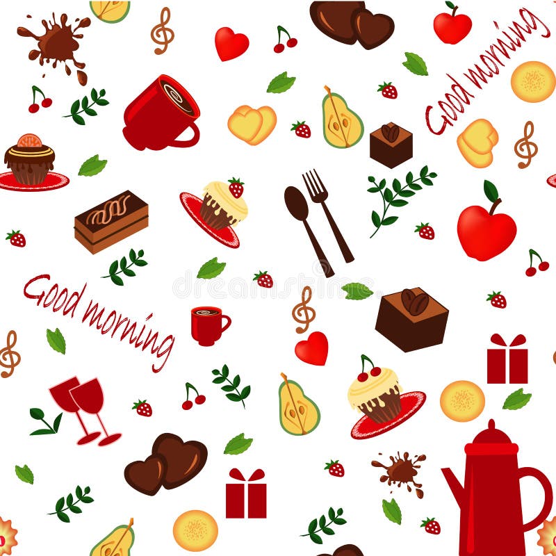 Good Morning Seamless Pattern Stock Illustration - Illustration of fork ...