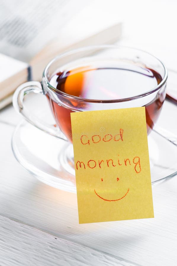 Good Morning with Smile and Cup Tea Stock Image - Image of friends ...