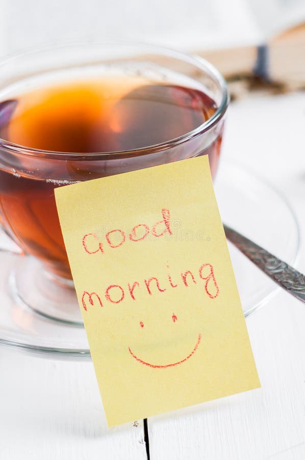 Good Morning with Smile and Cup Tea Stock Image - Image of emotion ...