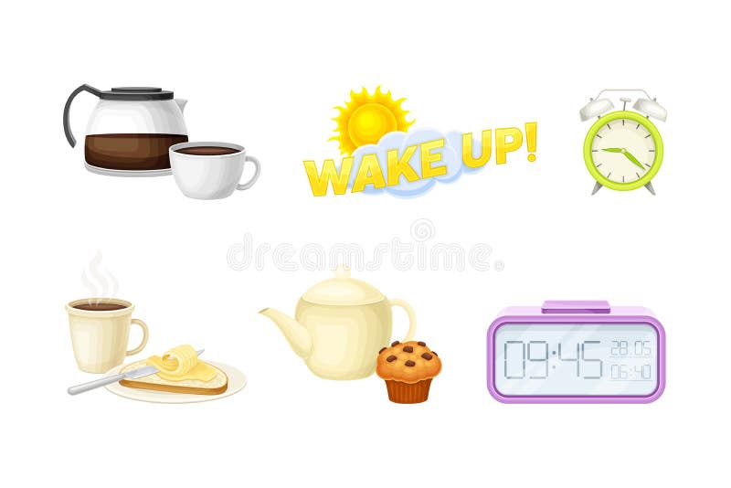 Good Morning Symbol and Attribute with Alarm Clock, Sandwich for ...