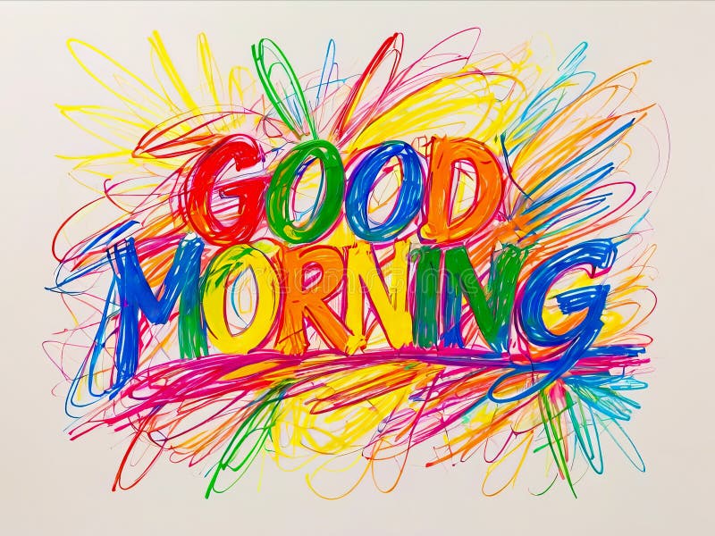 Good Morning Text in Scribbles Chaotic Wax Crayon Drawing Style Stock ...