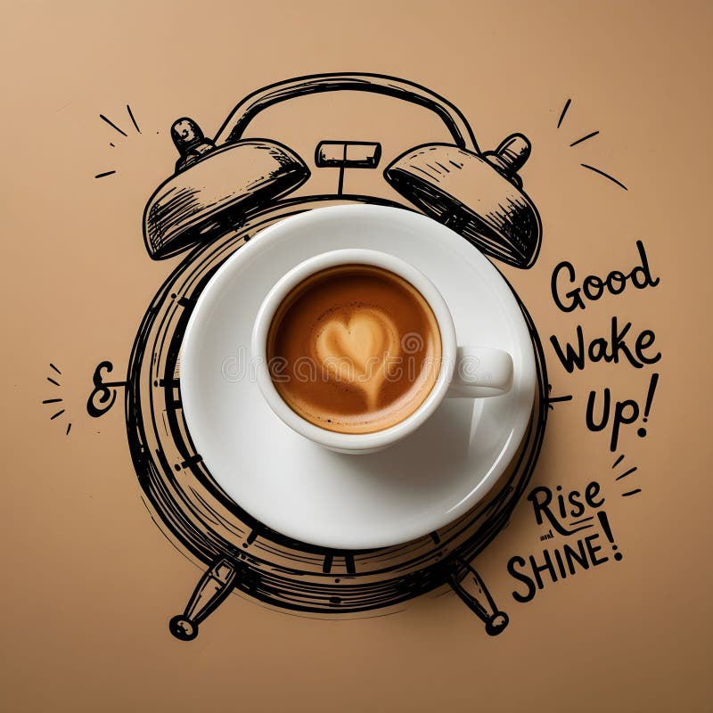 Good Morning Wake-Up Call: Coffee and Alarm Clock Art Stock Photo - Image of message, colours ...