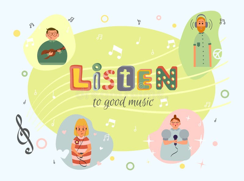 Good Music Vibe Notes Melody Singing People Flat Style Vector Stock ...