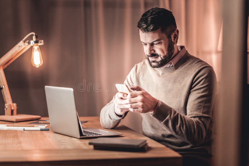 Excited Man Answering a Message Stock Image - Image of modern, remote ...