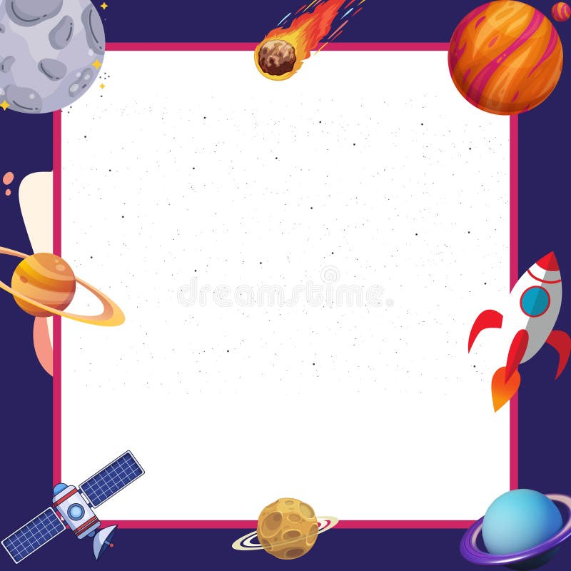 A Colorful Space Themed Border Surrounds a Blank White Center Stock ...