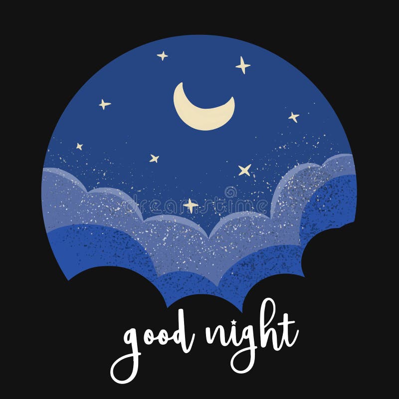 Good Night, Cute Starry Sky Illustration, Flat Stock Illustration ...
