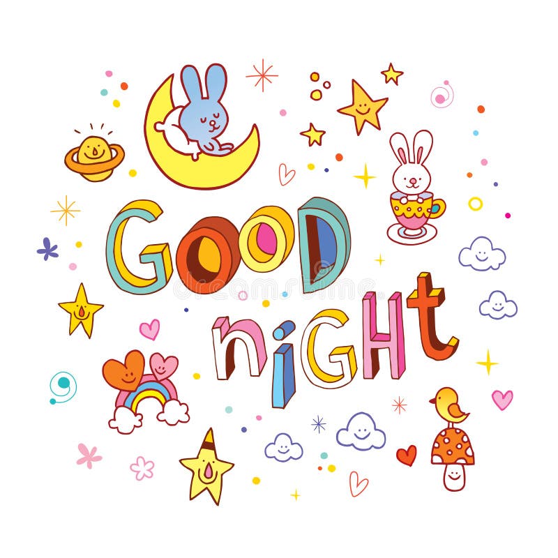 Good Night Illustration Isolated Stock Vector - Illustration of moon ...