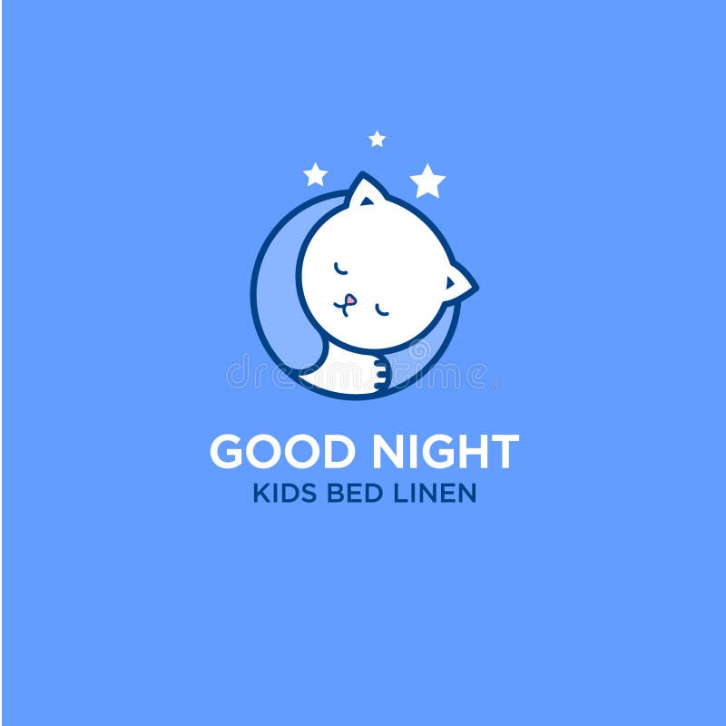 Good Night Logo. White Cat is Sleeping. Bed Linen Emblem Stock Vector ...