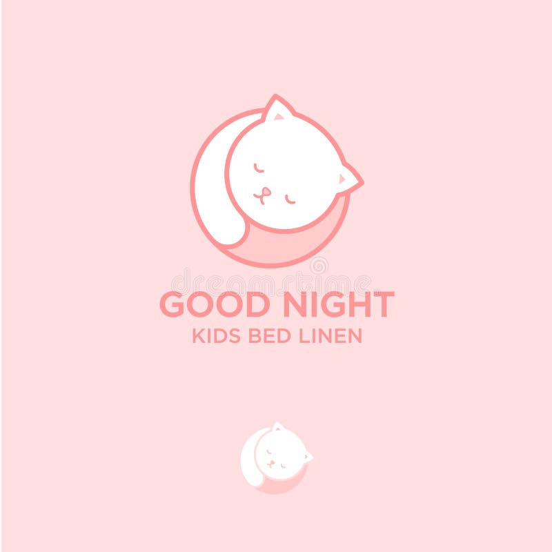 Good Night Logo. White Cat is Sleeping. Bed Linen Emblem Stock Vector ...