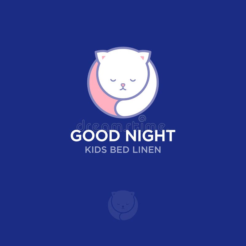 Good Night Logo. White Cat is Sleeping. Bed Linen Emblem. Good Night ...