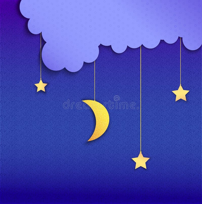Hand Drawn Watercolor Illustration Good Night Sleeping Moon Stock