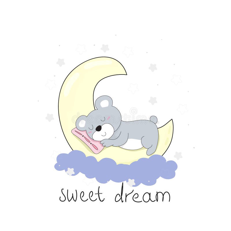 Good Night Vector Card with Bear Sleep on the Moon Stock Vector ...