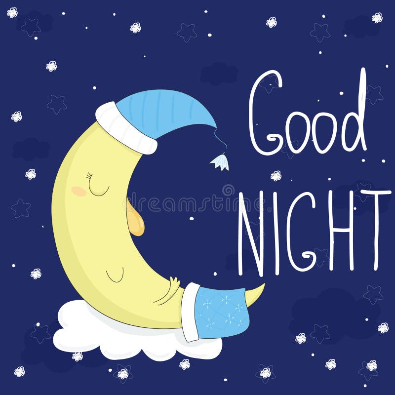 Good Night Vector Card with Cute Sleeps Month Stock Vector ...