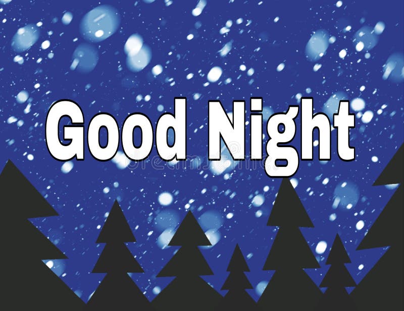 Good Night, Winter Drawing, Fir Trees with Falling Snow at Night Stock ...