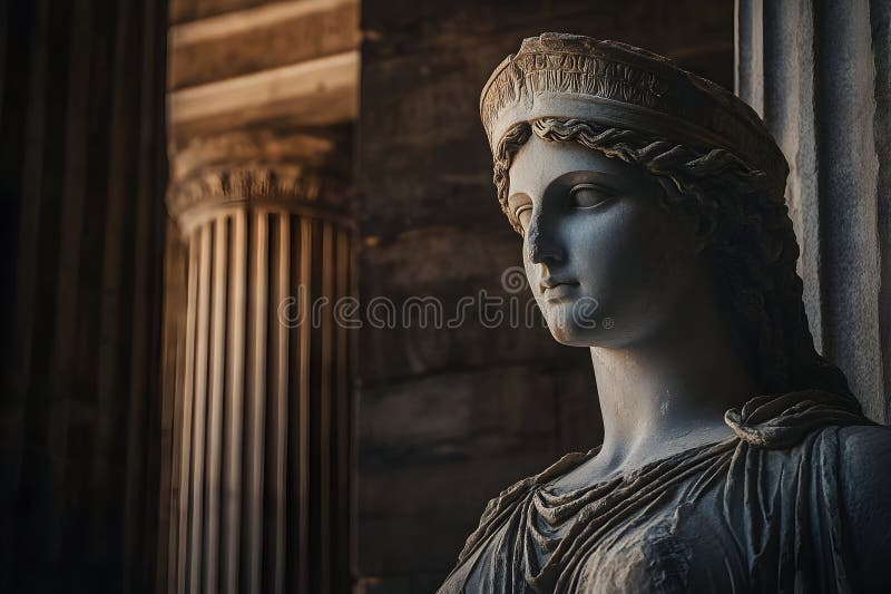 Ancient Greek Goddess Statue in Historic Temple Setting with Dramatic ...