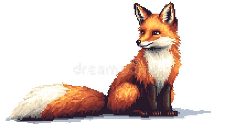 Pixel Art Fox Sitting with Fluffy Tail and Alert Expression Stock ...