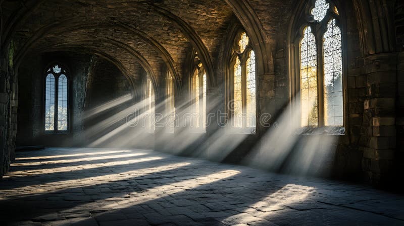 Sunlight Streaming through Stained Glass Windows in Gothic Stone ...