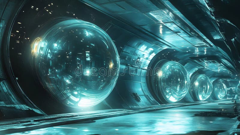 Futuristic Sci-fi Spaceship Interior with Glowing Spherical Structures ...