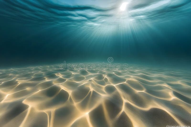 Sunlit Underwater Seascape with Rippling Sand and Light Rays Stock ...