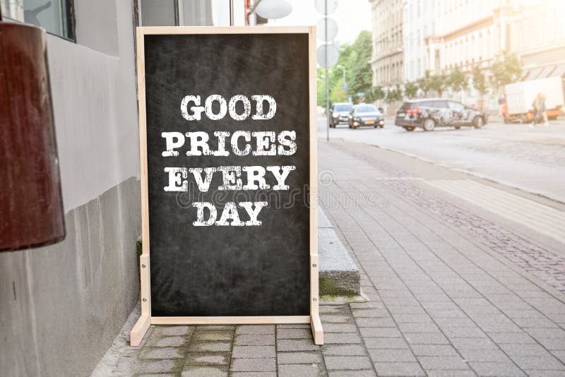 GOOD PRICES EVERY DAY. Foldable Advertising Poster Stock Photo - Image ...