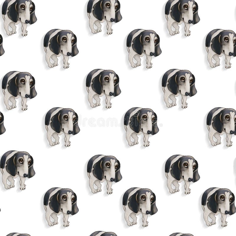 Seamless Pattern with a Cute Black and White Spotted Dog on a White ...