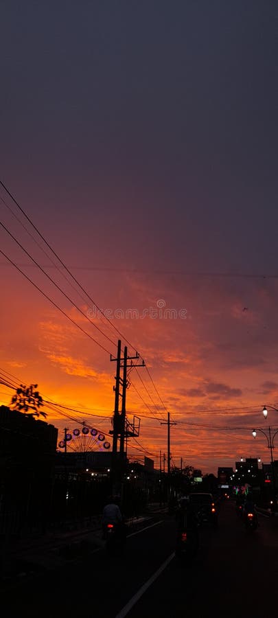 Good Sunset and Road in Green Field Stock Image - Image of outdoor ...