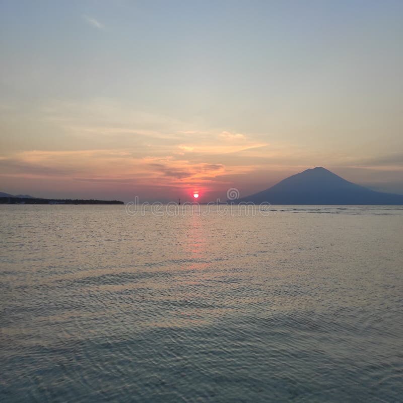 Good Sunset on beside Mountain. Sea and Water Stock Image - Image of ...