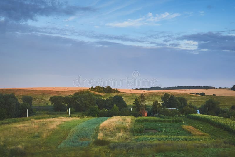 Good Sunset Over Green Field Stock Image - Image of nature, farmland ...